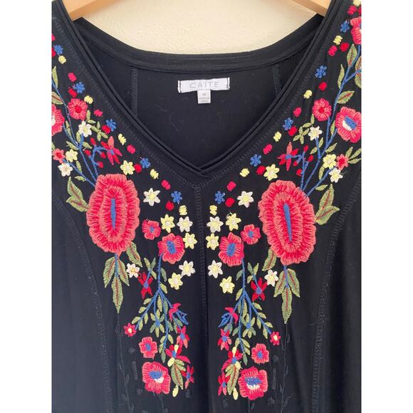 Caite | Dresses | Caite Black With Colorful Embroidered Flowers ...